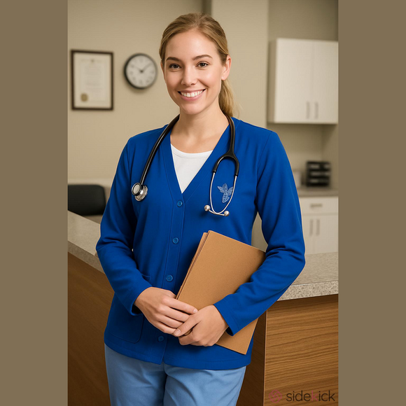Vintage | Tops | Vintage 8s 90s Nurse Scrub Top Blue Button Down With ...